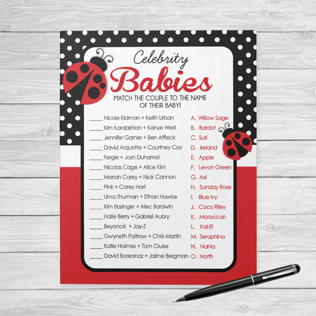 Celebrity Babies Ladybug Baby Shower Game Pack Notepad | Zazzle