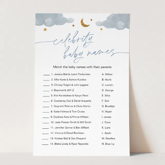 Celebrity Baby Name Twinkle Star Baby Shower Game | Zazzle