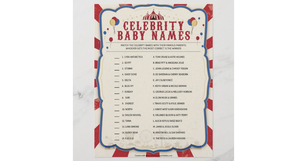 Celebrity Baby Names [Circus Theme] Letterhead | Zazzle