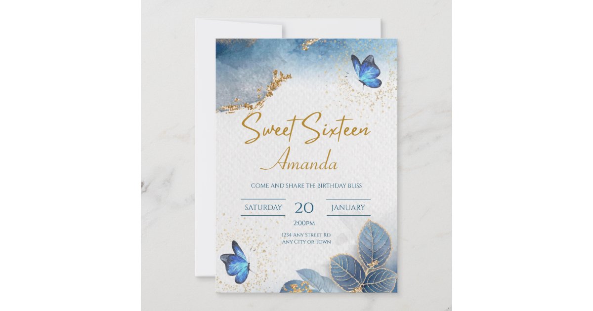 Celeste Blue Sweet 16 Invitation, 16th Birthday Invitation | Zazzle