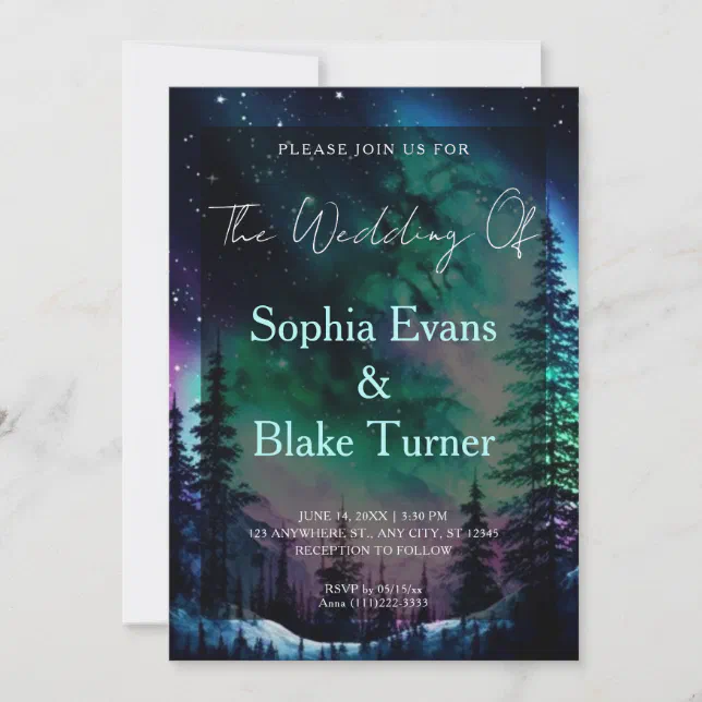 Celestial Aurora Borealis Northern Lights Wedding Invitation | Zazzle