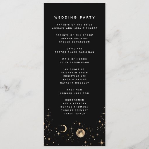 Celestial Black and Gold Wedding Programs | Zazzle