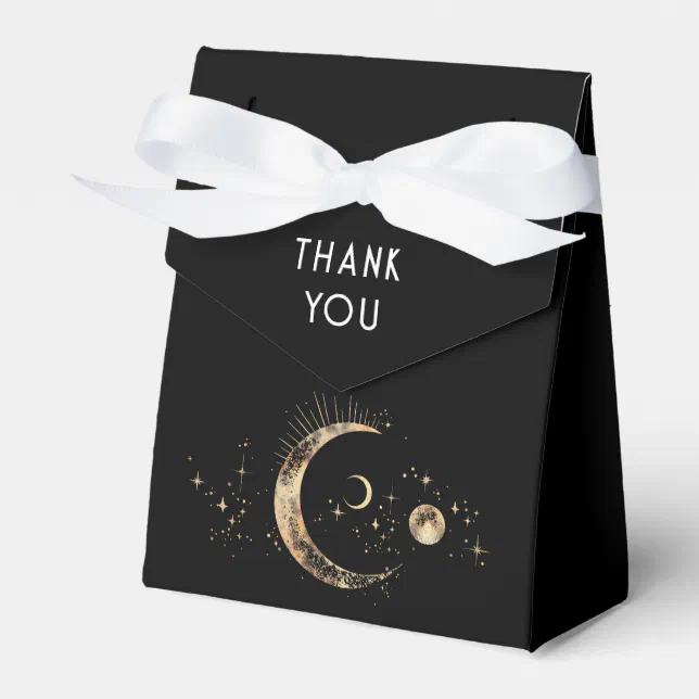 Celestial Black and Gold Wedding Thank You Favor Boxes | Zazzle