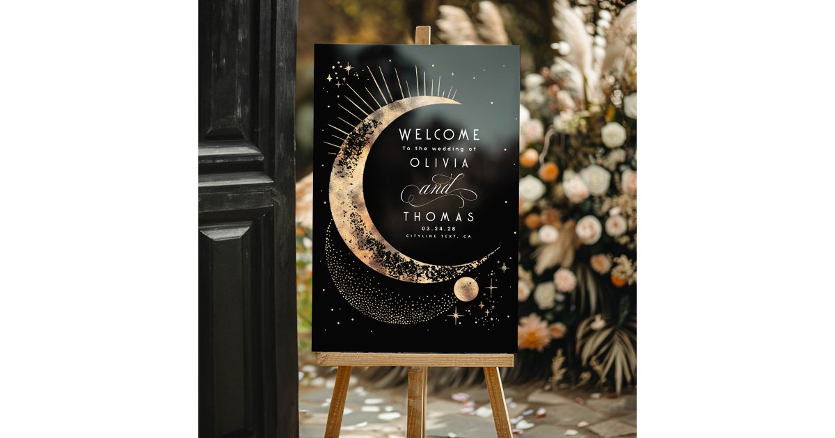 Celestial Black and Gold Wedding Welcome Acrylic Sign | Zazzle