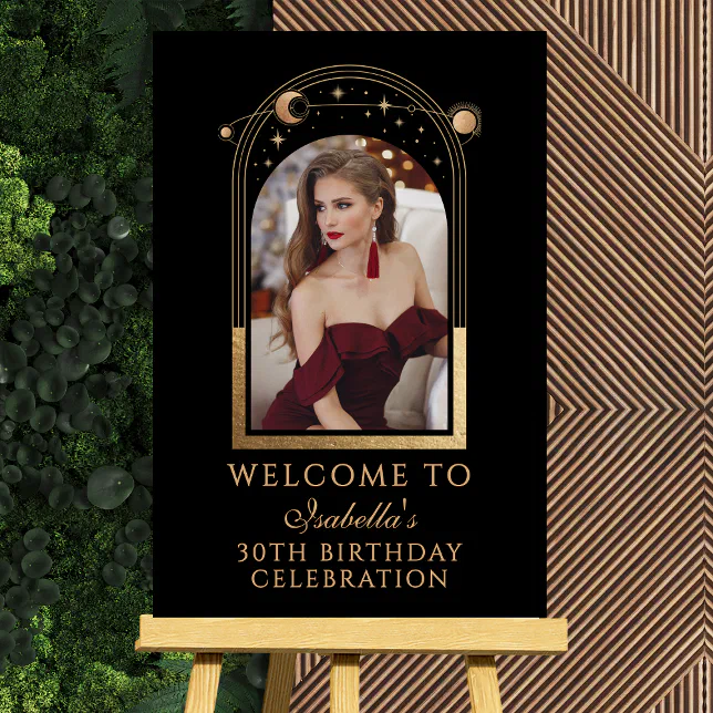 Celestial Black Gold 30th Birthday Welcome Foam Board | Zazzle