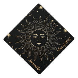 Celestial Black Gold Sun Stars Universe Name Graduation Cap Topper | Zazzle