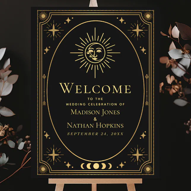 Celestial Black Tarot Wedding Welcome Sign | Zazzle