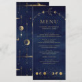 Celestial Blue Gold Crescent Moon Phases Wedding Menu | Zazzle