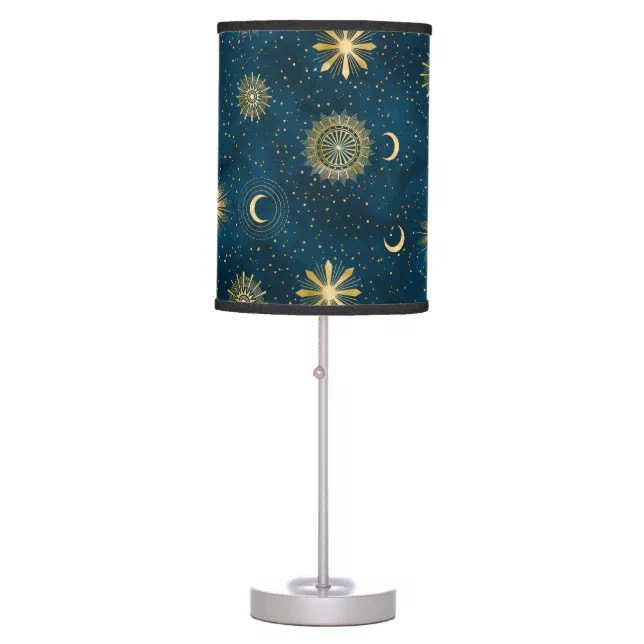 Celestial Blue & Gold Starry Night Crescent Moon Table Lamp | Zazzle