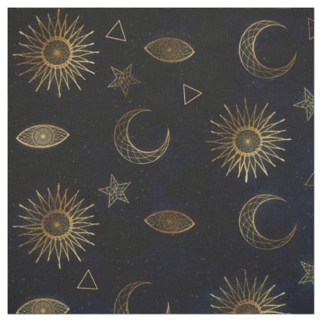 Gold Moon and Stars Fabric | Zazzle