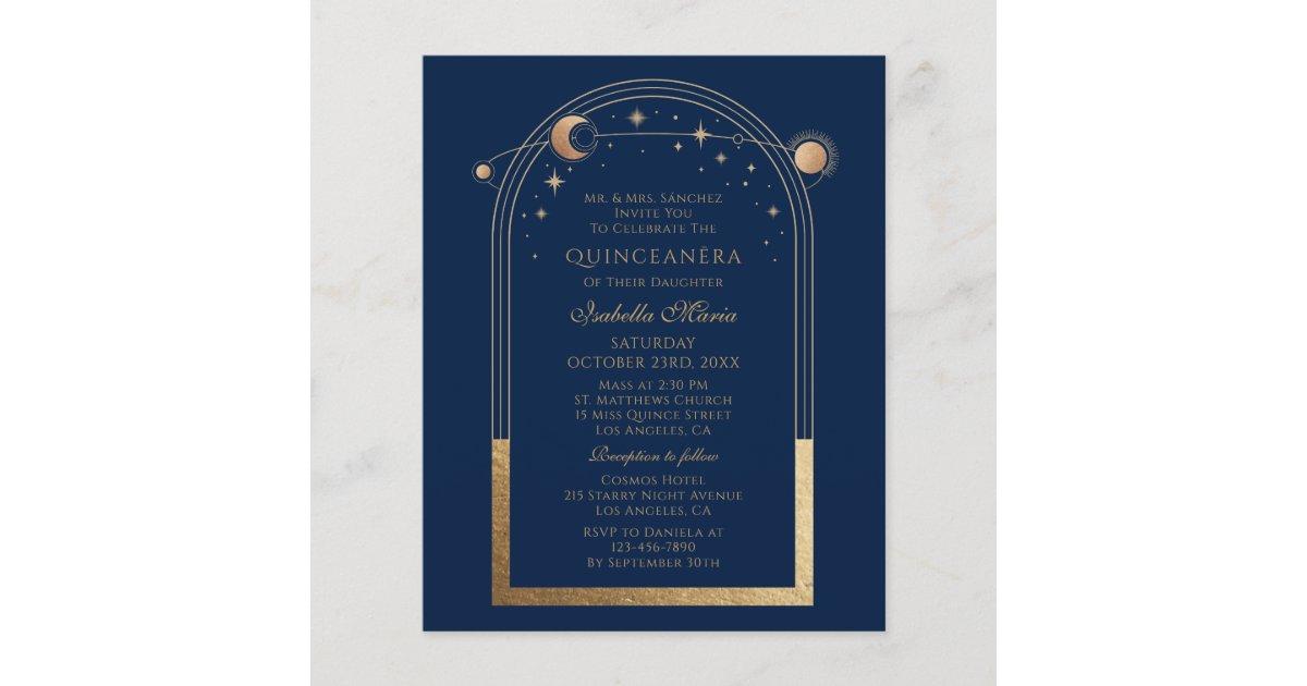 Celestial Blue Gold Sun Moon Stars Quinceañera | Zazzle