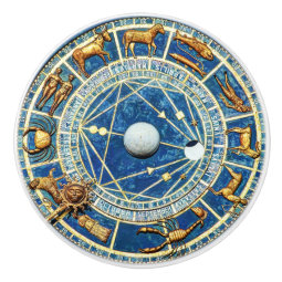 Celestial Blue & Gold Zodiac Wheel Astrology Signs Ceramic Knob | Zazzle