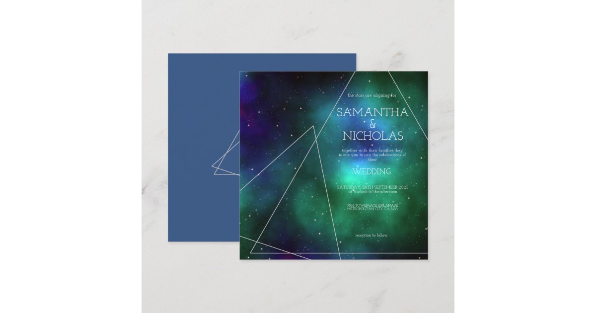 Celestial Blue Green Galaxy Abstract Wedding Invitation | Zazzle