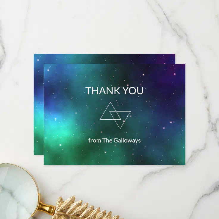 Celestial Blue Green Galaxy Cosmic Minimalist Chic Thank You Card | Zazzle