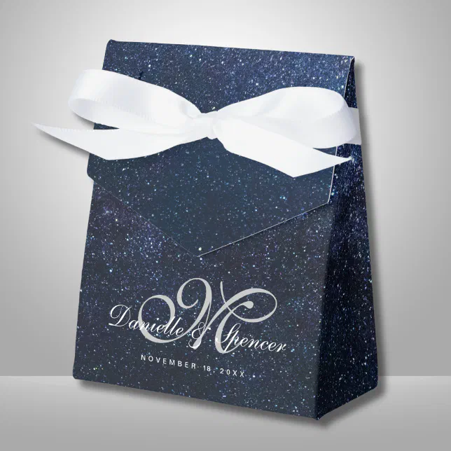 Celestial Blue Starry Night Wedding Thank You Favor Boxes | Zazzle