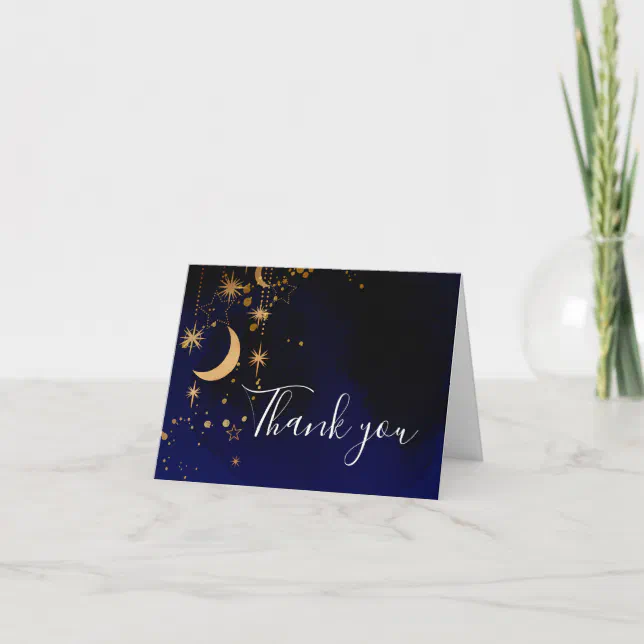 Celestial Cosmic Moon And Stars Thank You Card | Zazzle