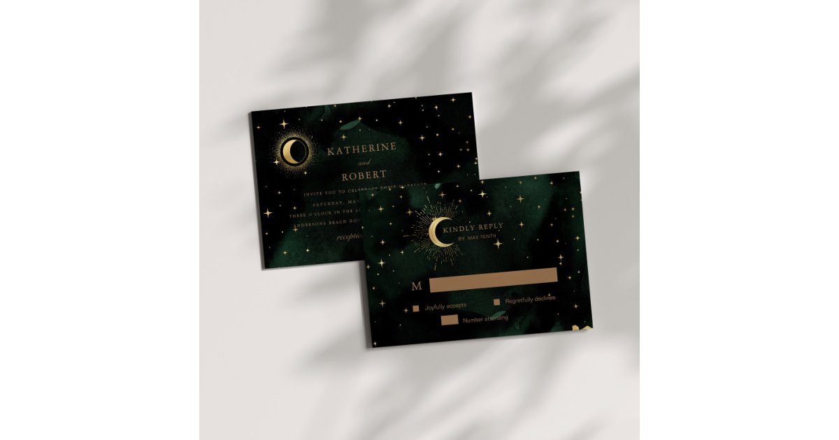 Celestial Crescent Moon Gold RSVP Response Card | Zazzle
