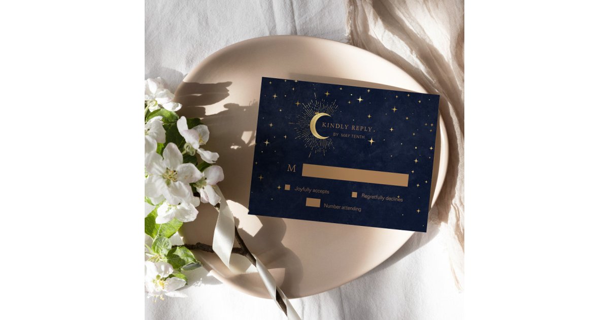 Celestial Crescent Moon Gold RSVP Response Card | Zazzle