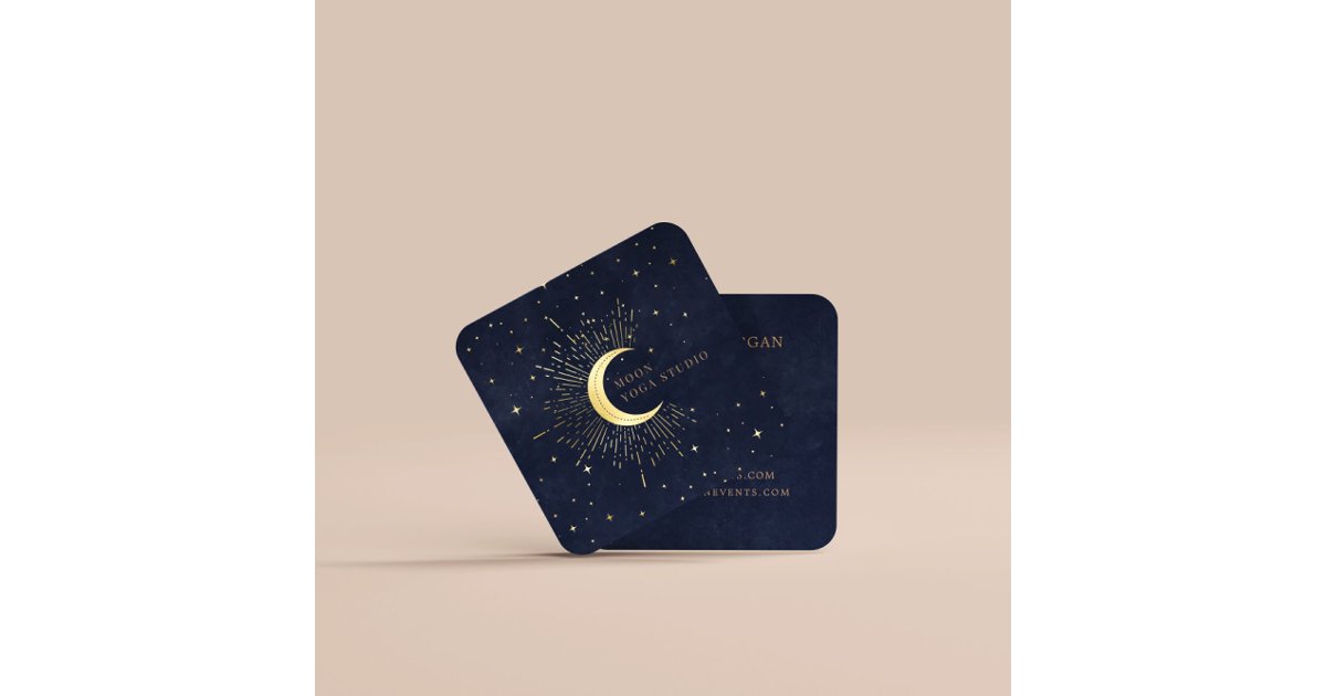 Celestial Crescent Moon Square Business Card | Zazzle