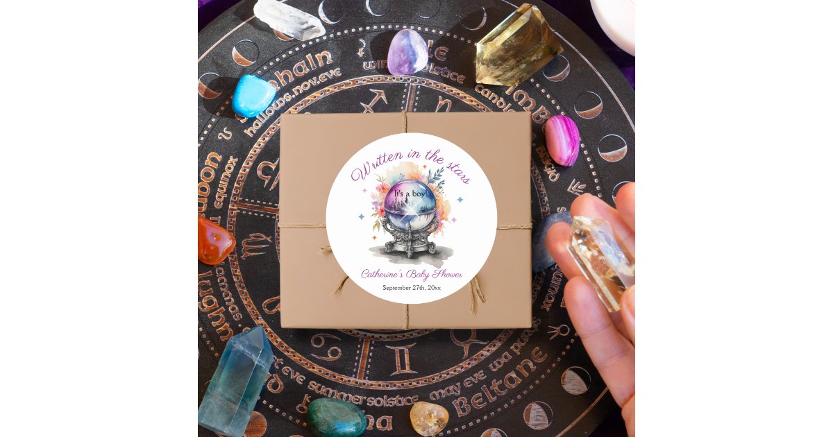 Celestial Crystal Ball Astrology Baby Shower Classic Round Sticker | Zazzle