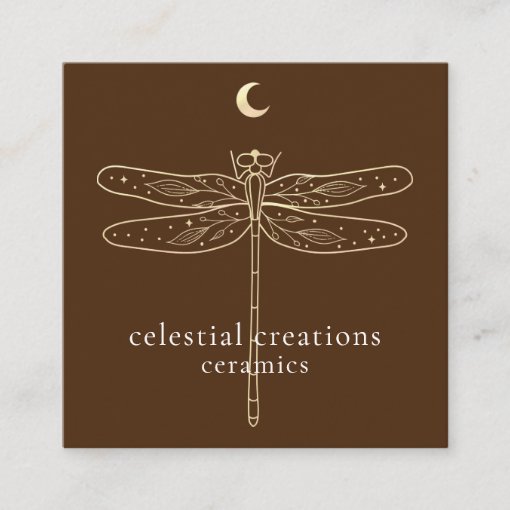 Celestial Dragonfly QR Code Brown Square Biz Card | Zazzle