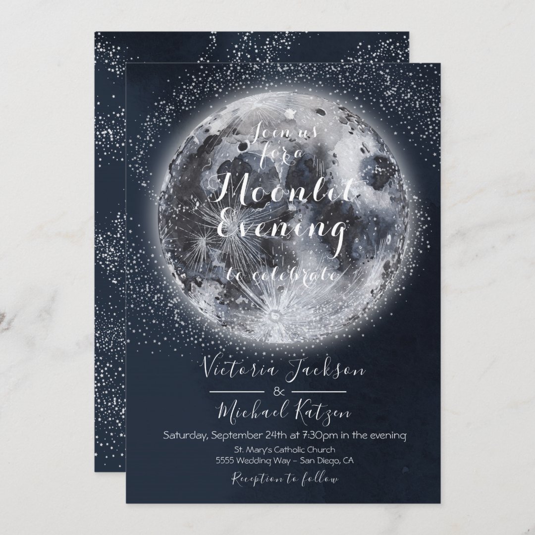 Celestial Full Moon and Stars invitations | Zazzle