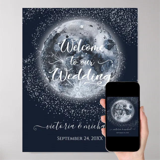 Celestial Full Moon and Stars Wedding Welcome Poster | Zazzle