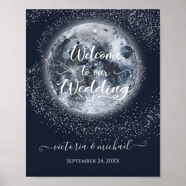 Celestial Full Moon and Stars Wedding Welcome Poster | Zazzle