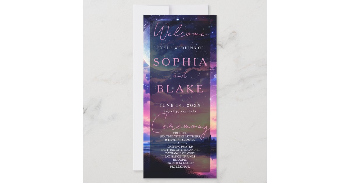 Celestial Full Moon Stars Clouds Wedding Program | Zazzle