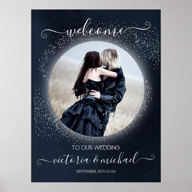 Celestial Full Moon & Stars Photo Wedding Welcome Poster | Zazzle