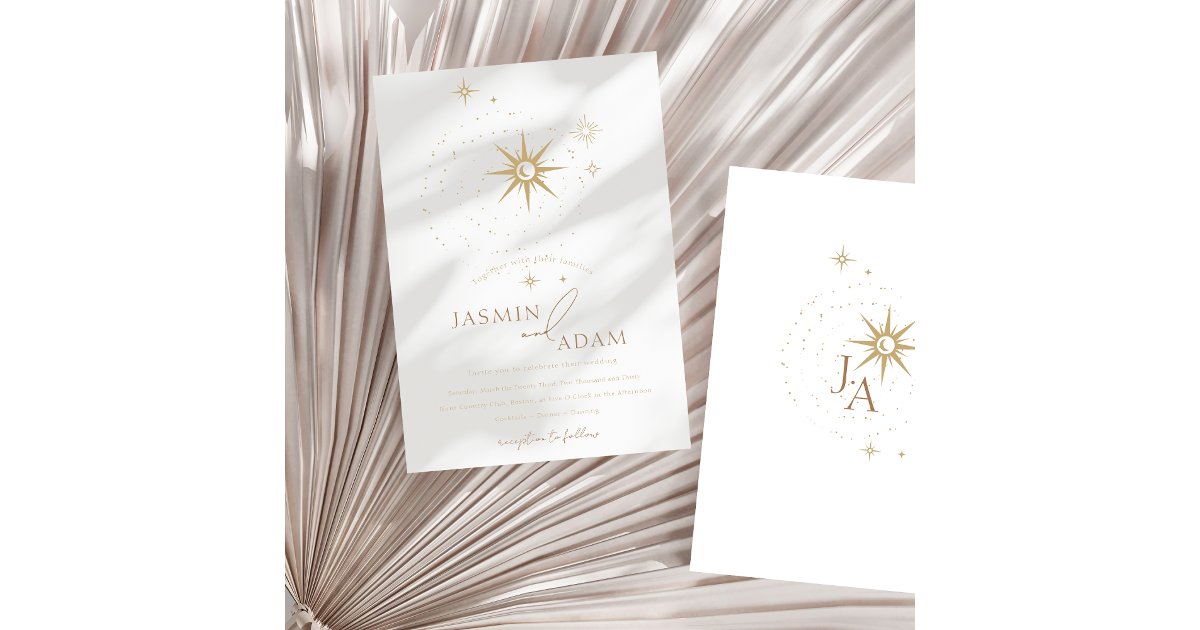 Celestial Gold and White Stars Wedding Invitation | Zazzle