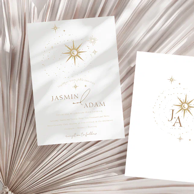 Celestial Gold and White Stars Wedding Invitation | Zazzle