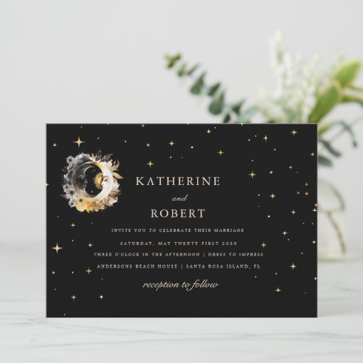 celestial gold black duality moon Wedding Invitation | Zazzle