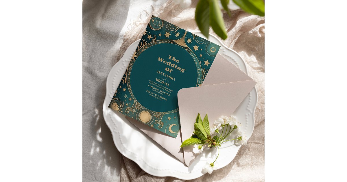 Celestial Gold Crescent Moon Invitation | Zazzle