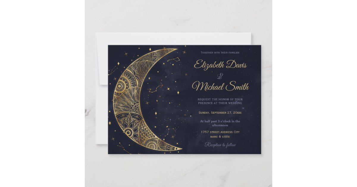 Celestial Gold Moon Aesthetic Invitation | Zazzle