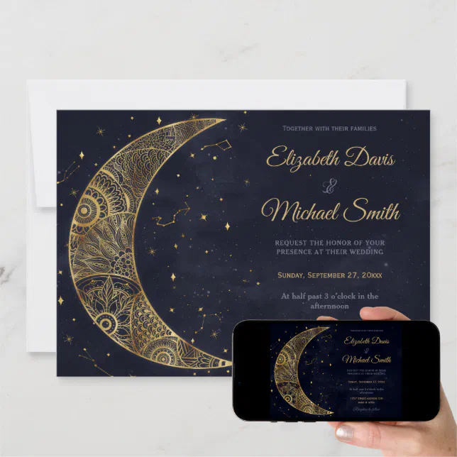 Celestial Gold Moon Aesthetic Invitation | Zazzle