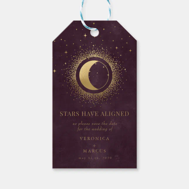 celestial gold moon save the date photo gift tags | Zazzle