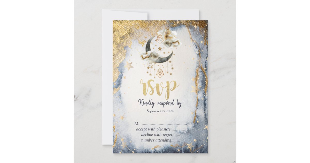 Celestial Gold Moon Stars Invitation | Zazzle