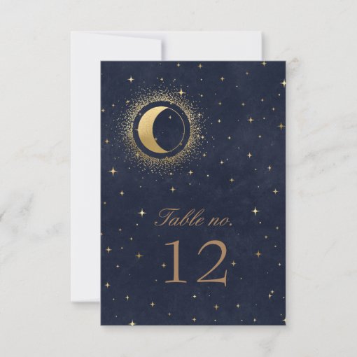 Celestial Gold Stars Wedding Table Number | Zazzle