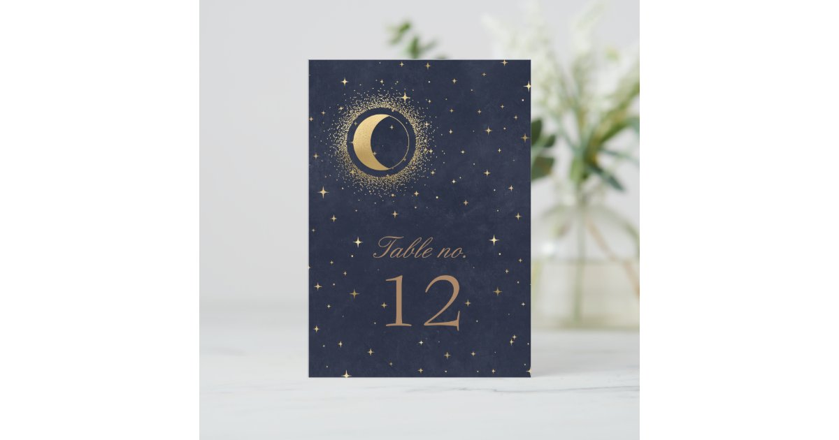 celestial gold stars wedding table number | Zazzle