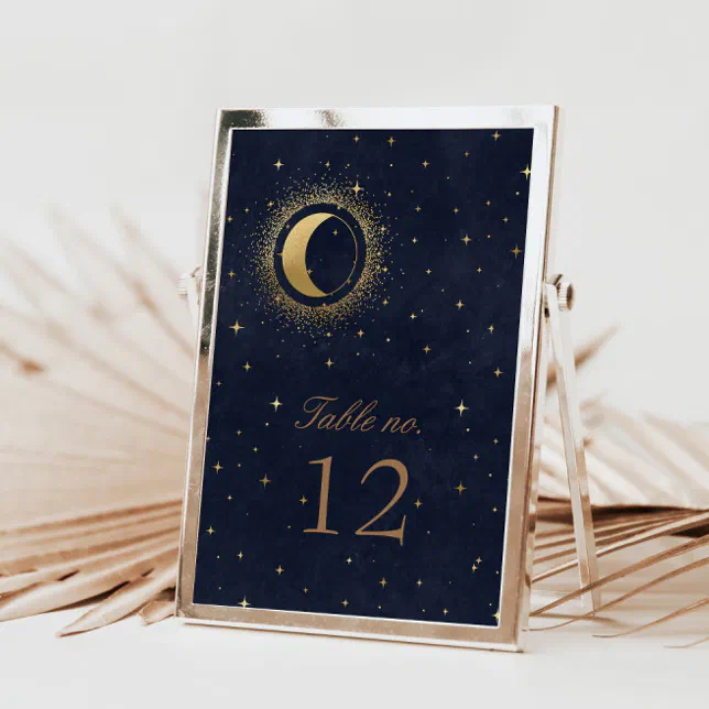 Celestial Gold Stars Wedding Table Number | Zazzle