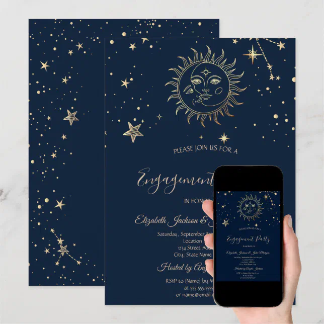 Celestial Gold Sun And Moon Invitation | Zazzle
