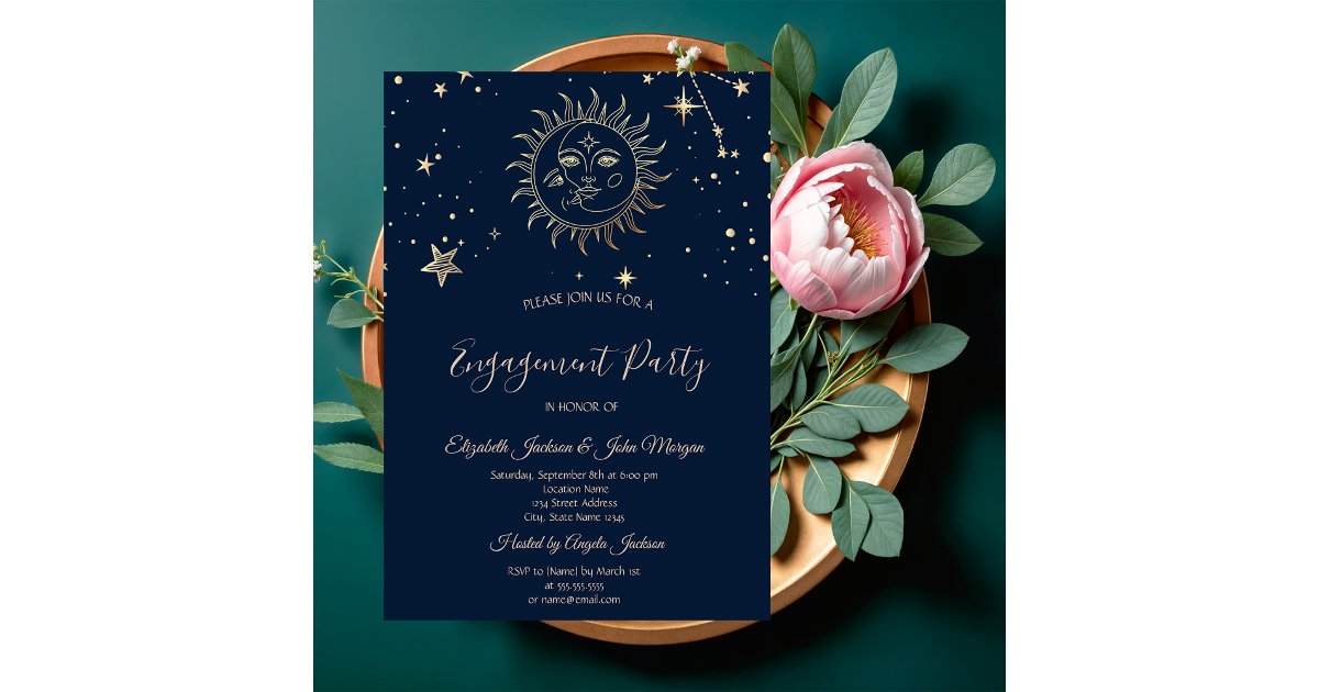 Celestial Gold Sun And Moon Invitation | Zazzle