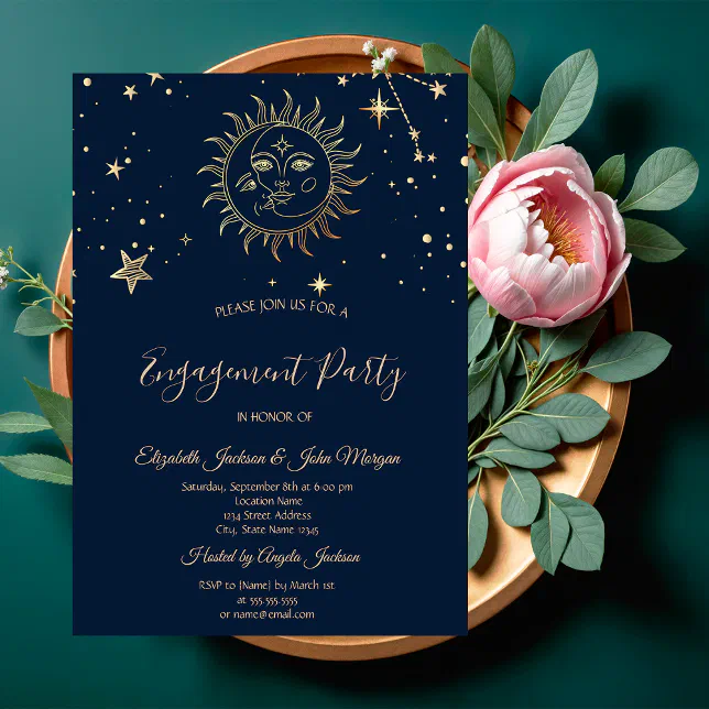 Celestial Gold Sun And Moon Invitation | Zazzle