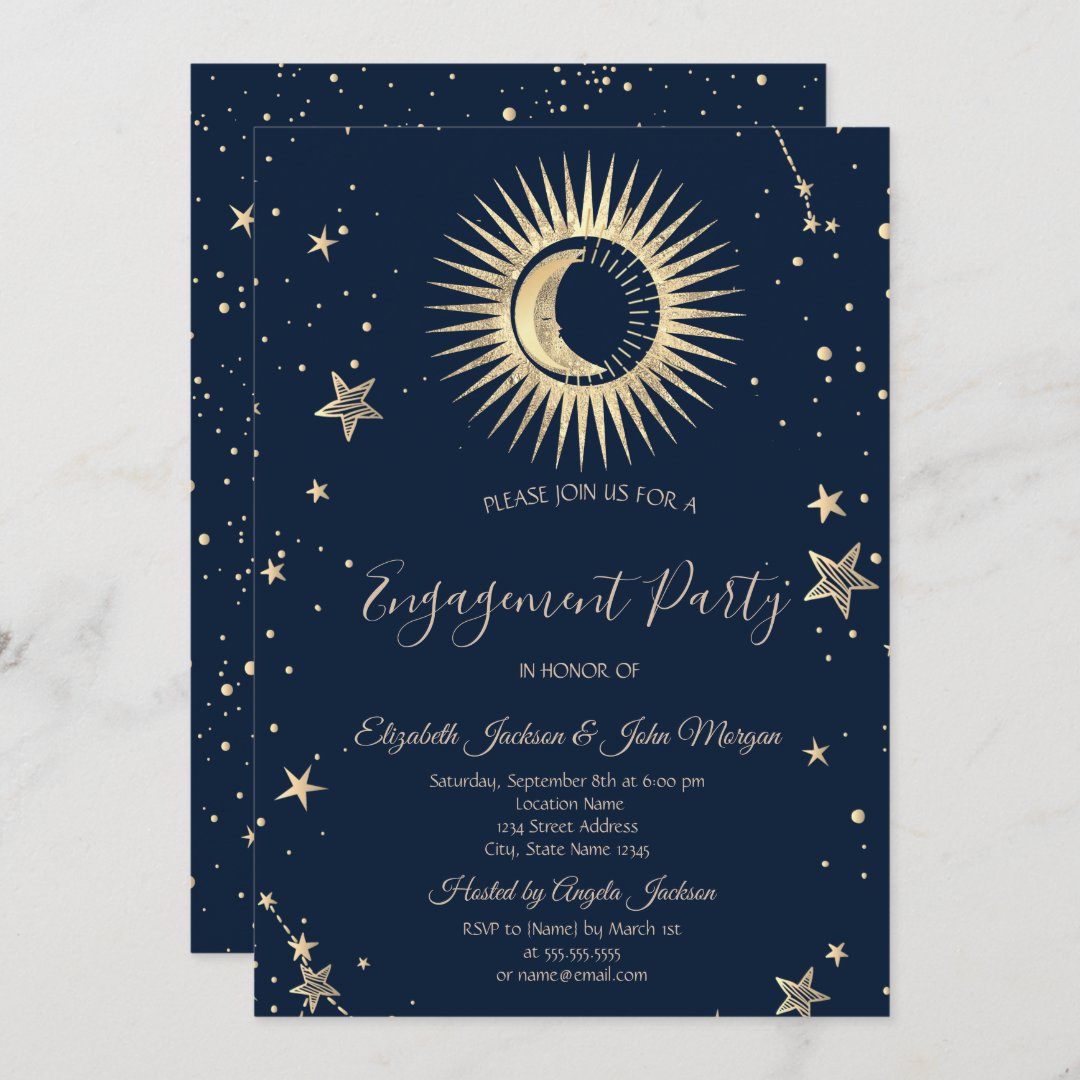 Celestial Gold Sun And Moon Stars Invitation | Zazzle