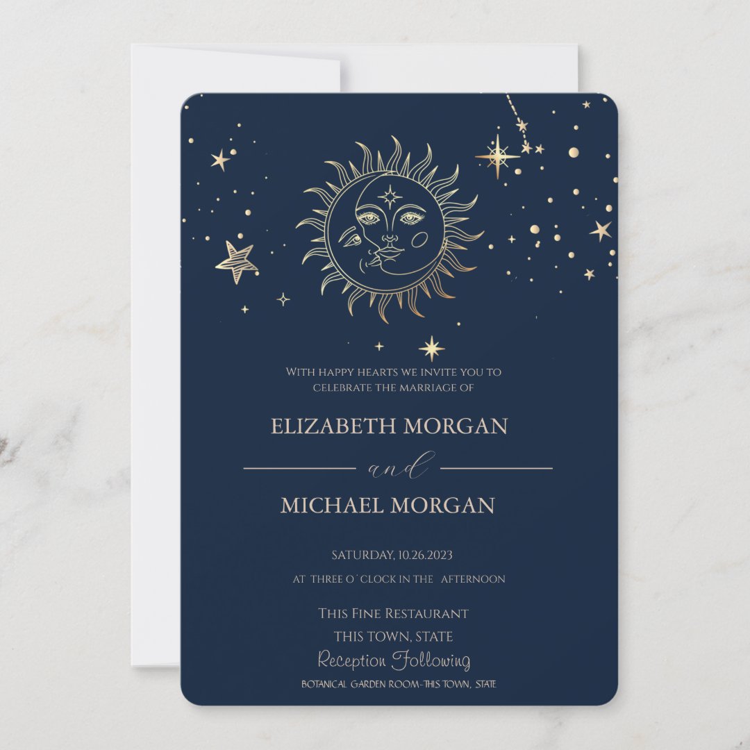 Celestial Gold Sun And Moon Wedding Invitation | Zazzle