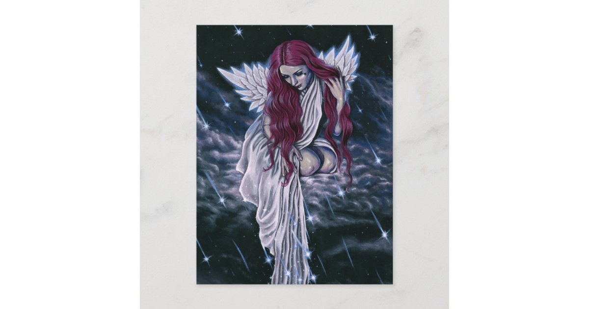 Celestial Gothic Angel Shooting Stars Postcard | Zazzle