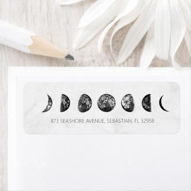 Celestial Gray Marble Moon Phases Wedding Label | Zazzle
