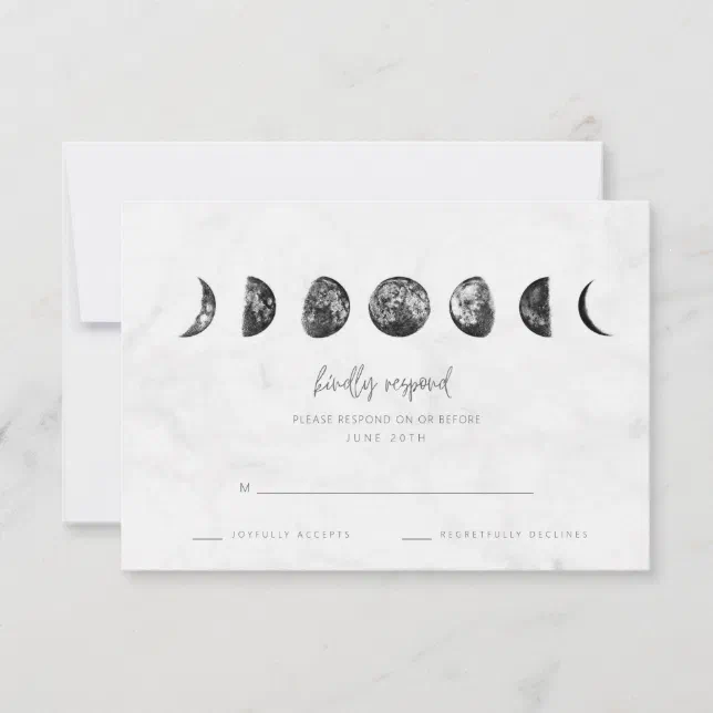 Celestial Gray Marble Moon Phases Wedding RSVP | Zazzle