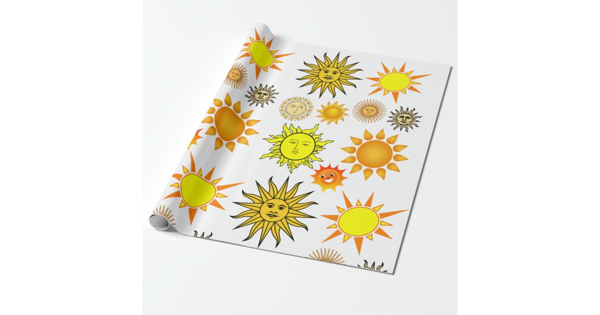 celestial Happy sun faces cartoon clipart Wrapping Paper | Zazzle